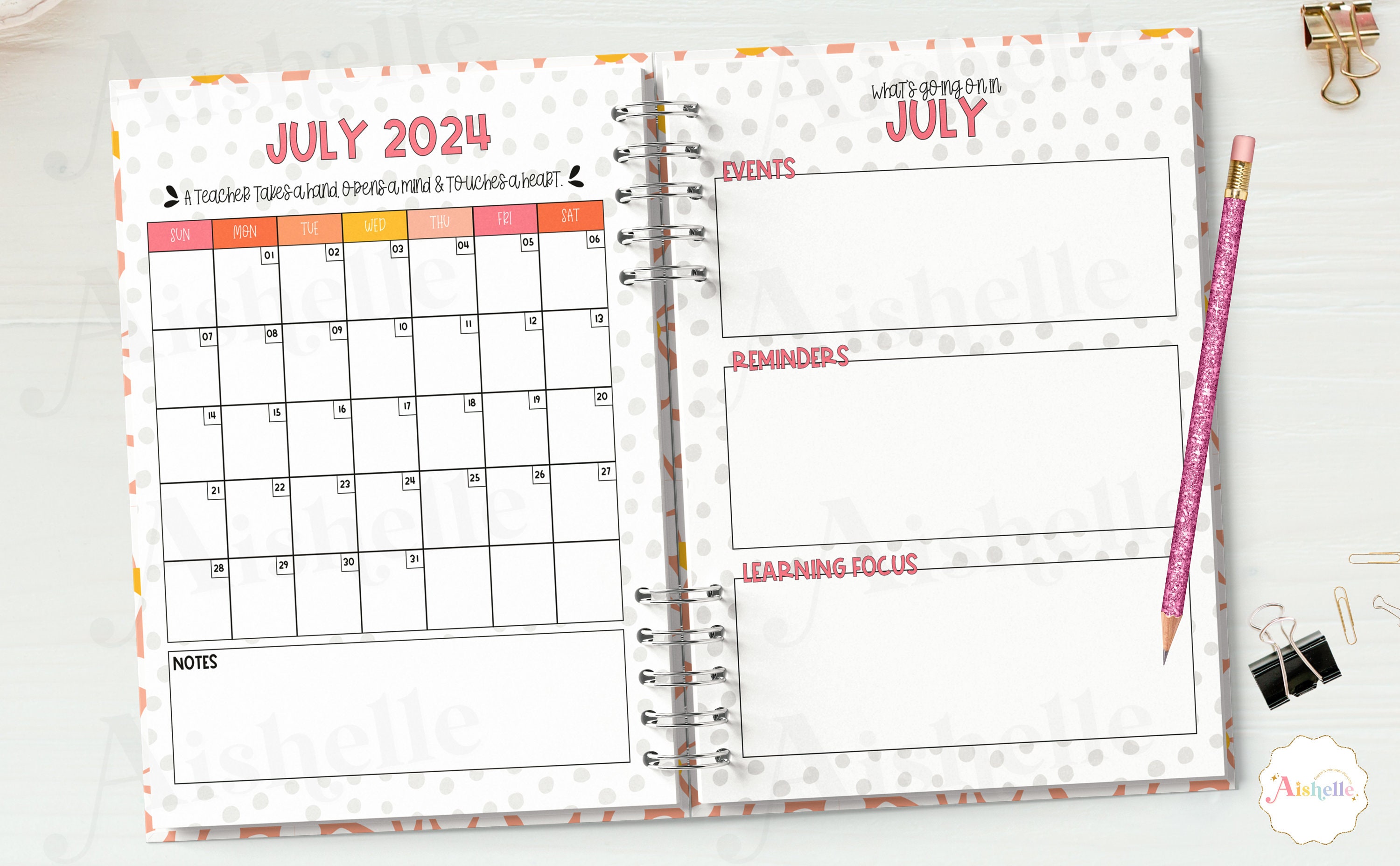 Printable Teacher Planner 2024-2025 Teacher Binder Light Daisy Planner ...