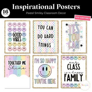 Pastel Classroom Inspirational Posters: Smiley Decor (PDF Download) - Etsy
