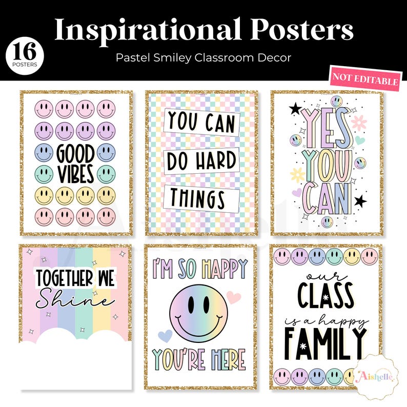 Pastel Classroom Inspirational Posters: Smiley Decor (PDF Download) - Etsy