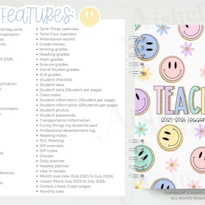 2025-2026 Teacher Planner Printable | Teacher Binder | Pastel Smiley ...