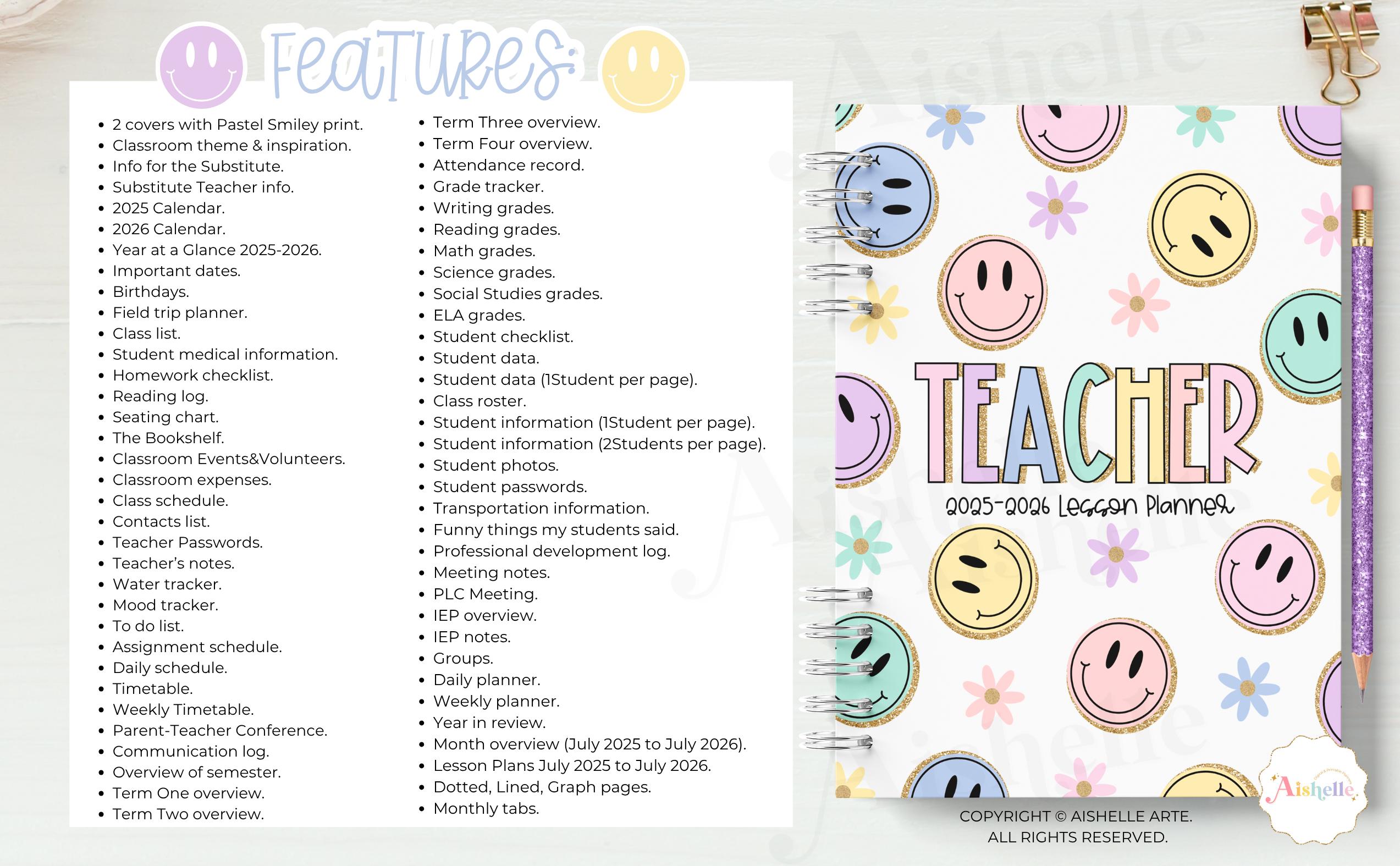 2025-2026 Teacher Planner Printable | Teacher Binder | Pastel Smiley ...