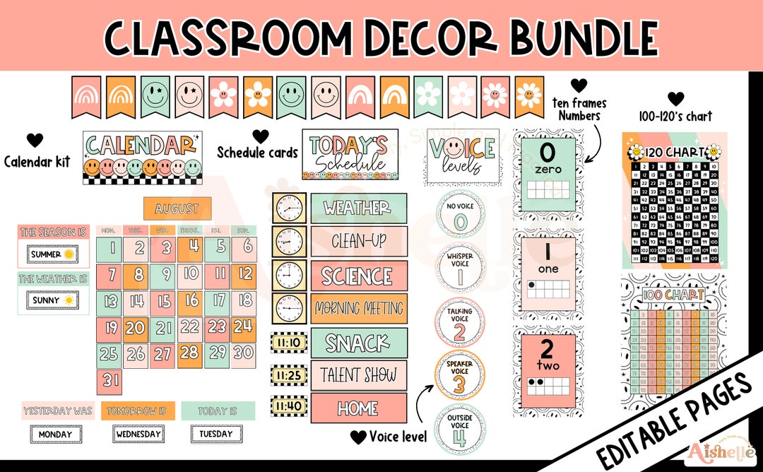 EDITABLE Groovy Smiley Faces Classroom Decor Bundle PERSONAL - Etsy Israel