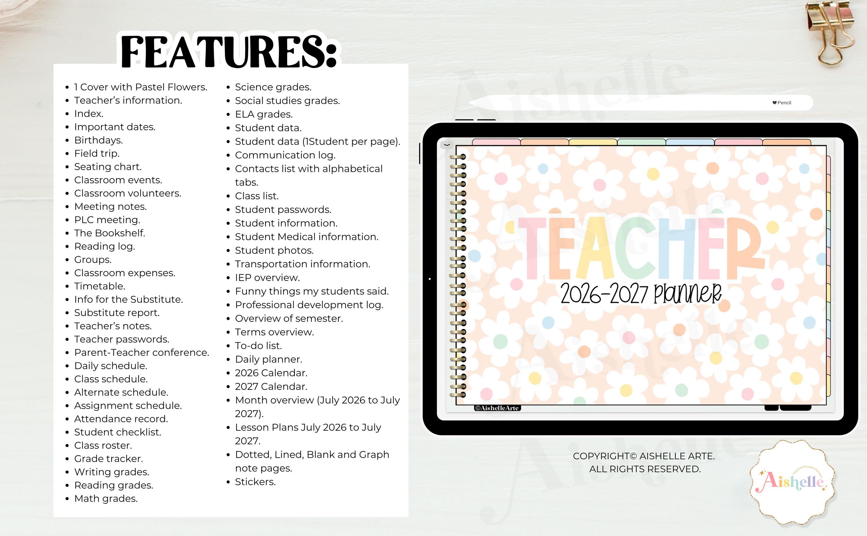 Digital Teacher Planner 2026-2027 | Pastel Flowers Theme | Personal Use ...