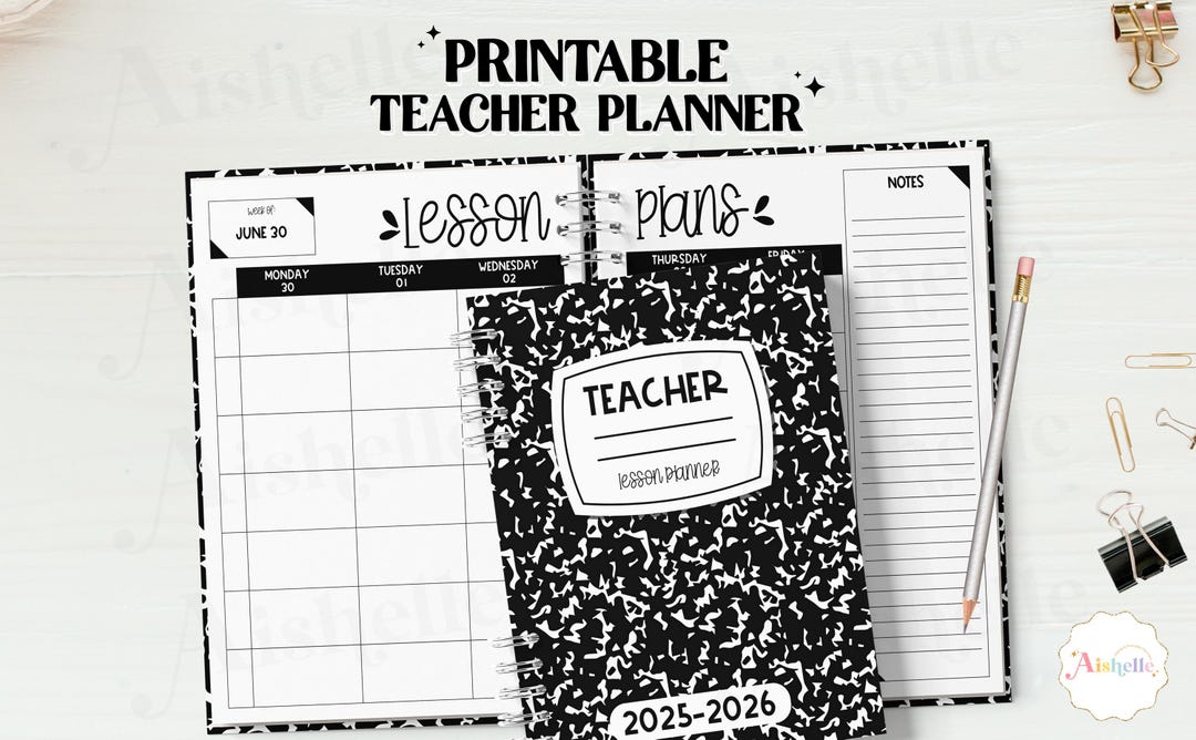 2025-2026 Teacher Planner Printable | Teacher Binder | Black & White ...