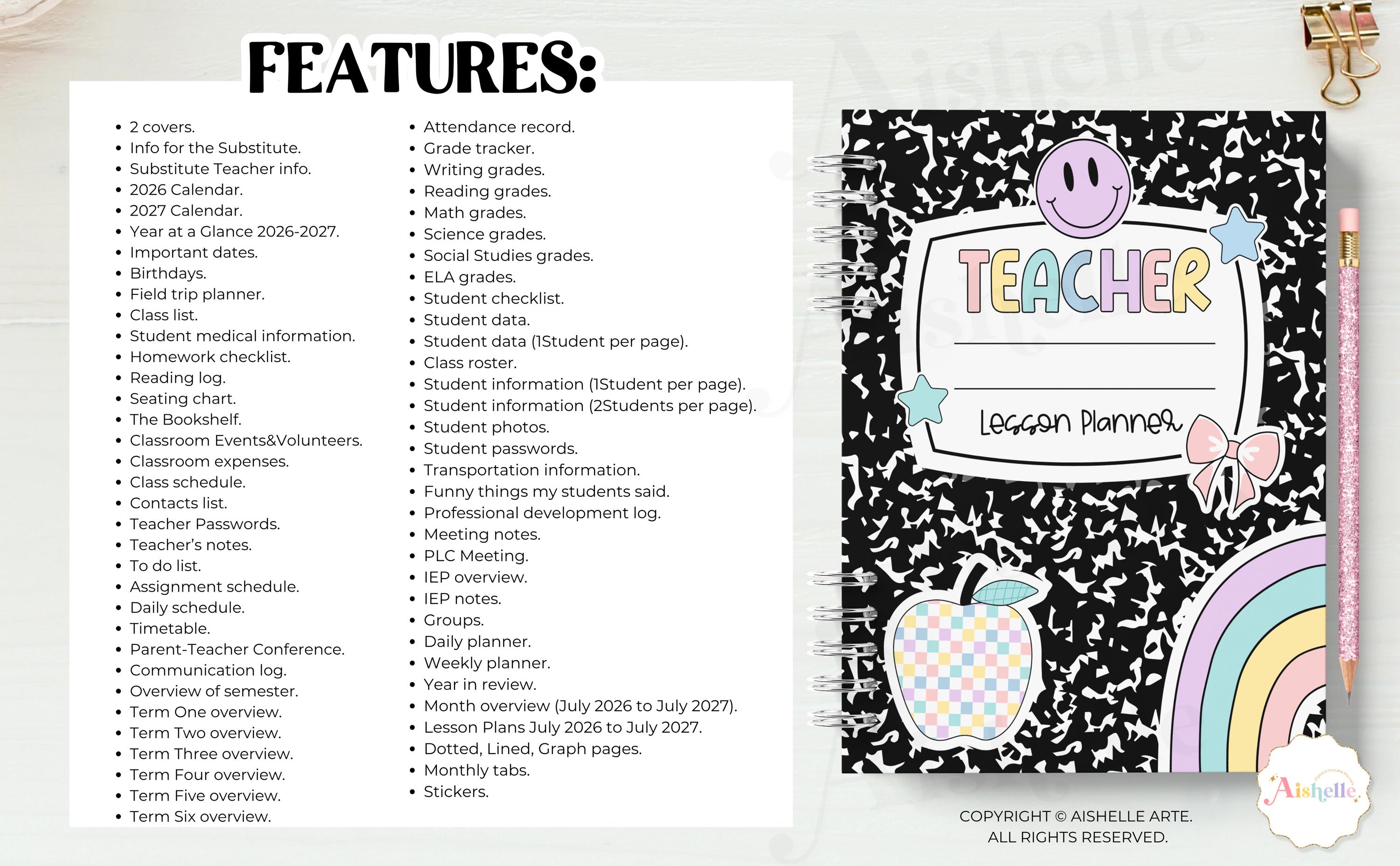 2026-2027 Printable Teacher Planner | Teacher Binder | Pastel Smiley ...
