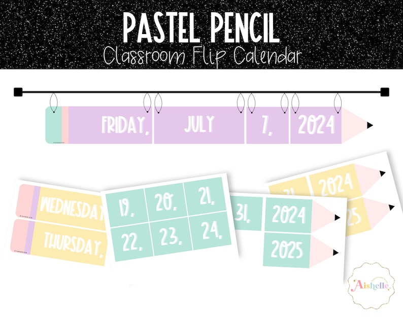 Pencil Flip Calendar Display | Pastel Classroom Decor | PERSONAL USE - Etsy