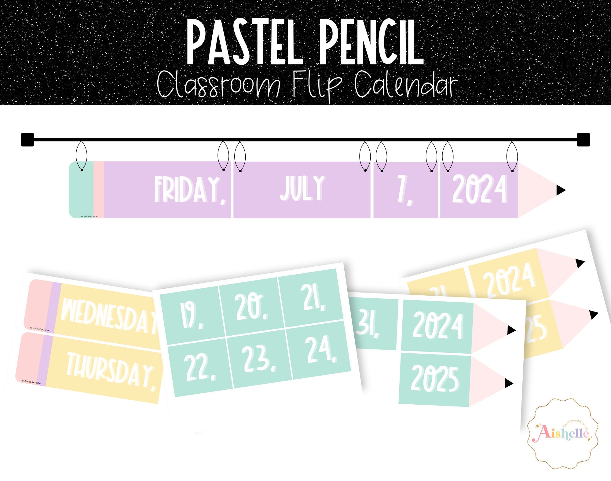 Pencil Flip Calendar Display | Pastel Classroom Decor | PERSONAL USE - Etsy