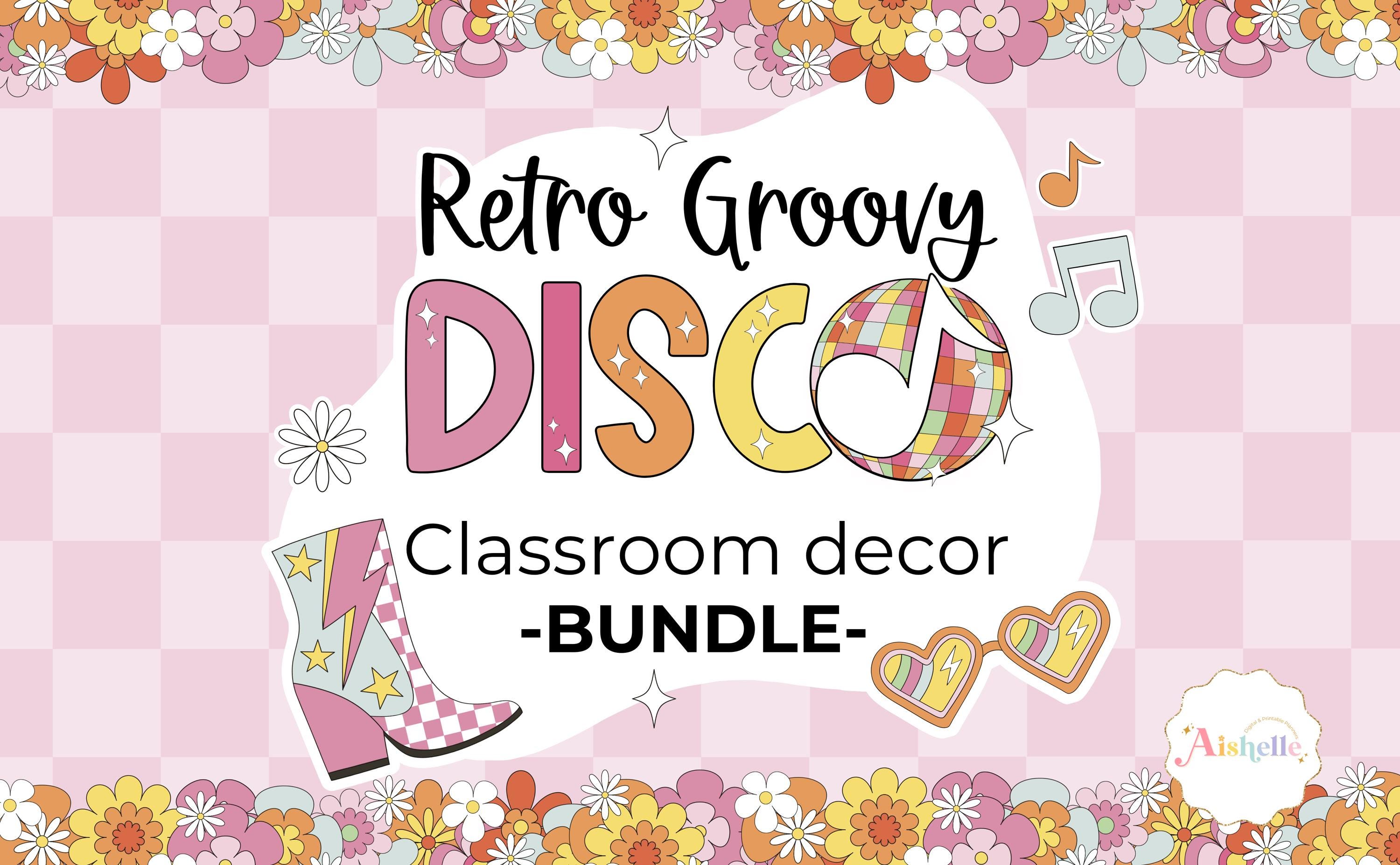 Editable Retro Groovy Disco Classroom Decor Bundle | PERSONAL USE - Etsy