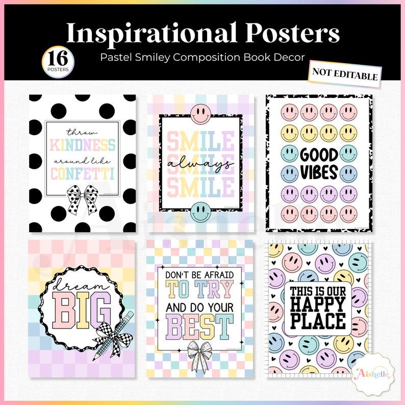 Pastel Classroom Posters | Smiley Composition Book Classroom Decor ...