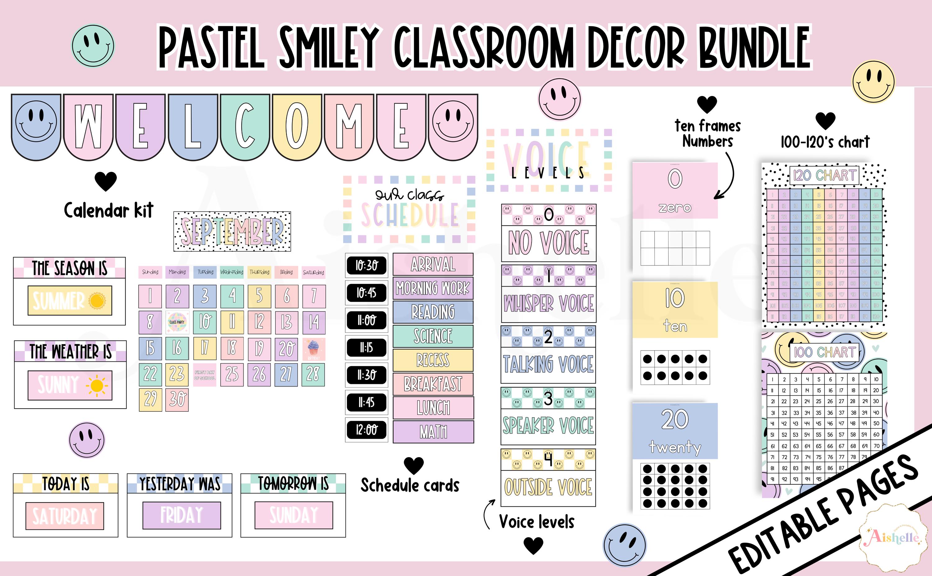 EDITABLE Pastel Smiley Classroom Decor Bundle - PERSONAL USE - Etsy
