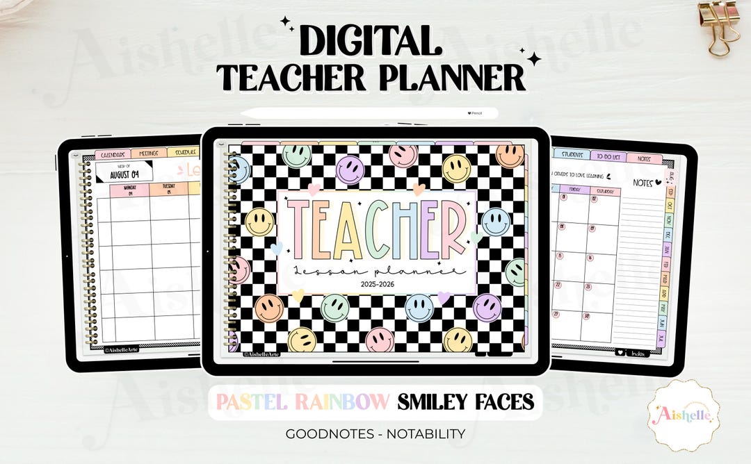 Digital Teacher Planner 2025-2026 | Teacher Goodnotes | With Checkered ...