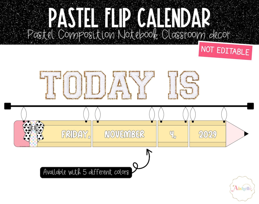Pencil Flip Calendar Display | Pastel Composition Notebook Classroom ...