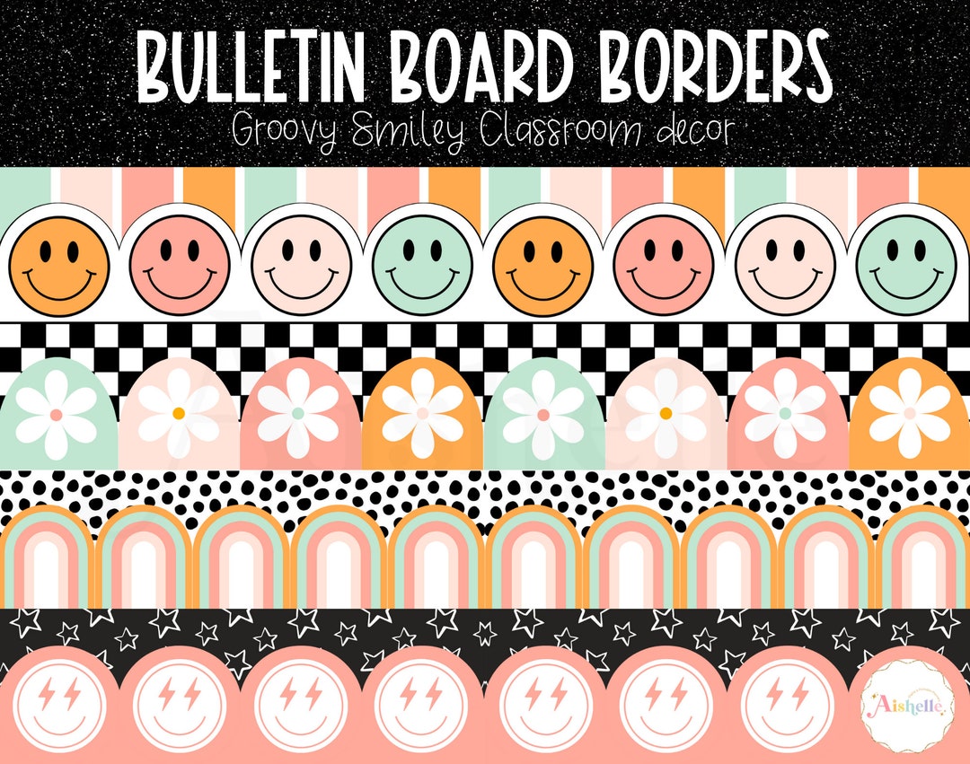 Groovy Bulletin Board Borders | Groovy Happy Faces Classroom Decor ...