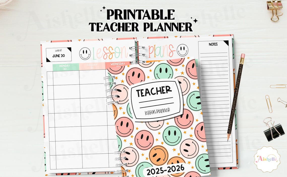 Printable Teacher Planner 2025-2026 | Teacher Binder | Groovy Smiley ...
