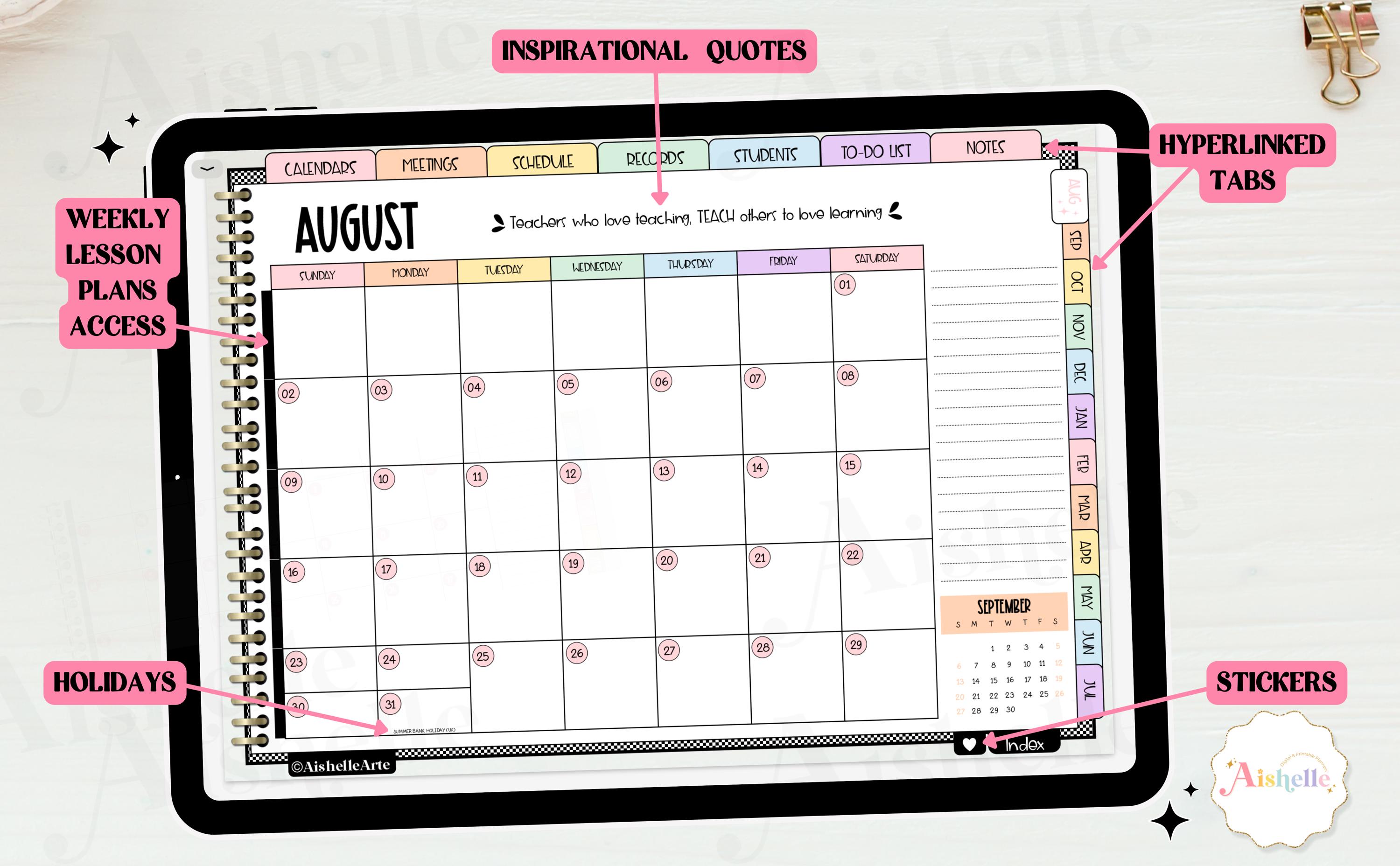 Digital Teacher Planner 2026-2027 | Teacher Goodnotes | With Checkered ...