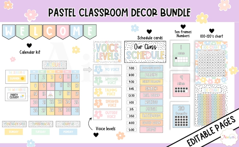 EDITABLE Pastel Classroom Decor Bundle - Bloom in Pastel | PERSONAL USE ...