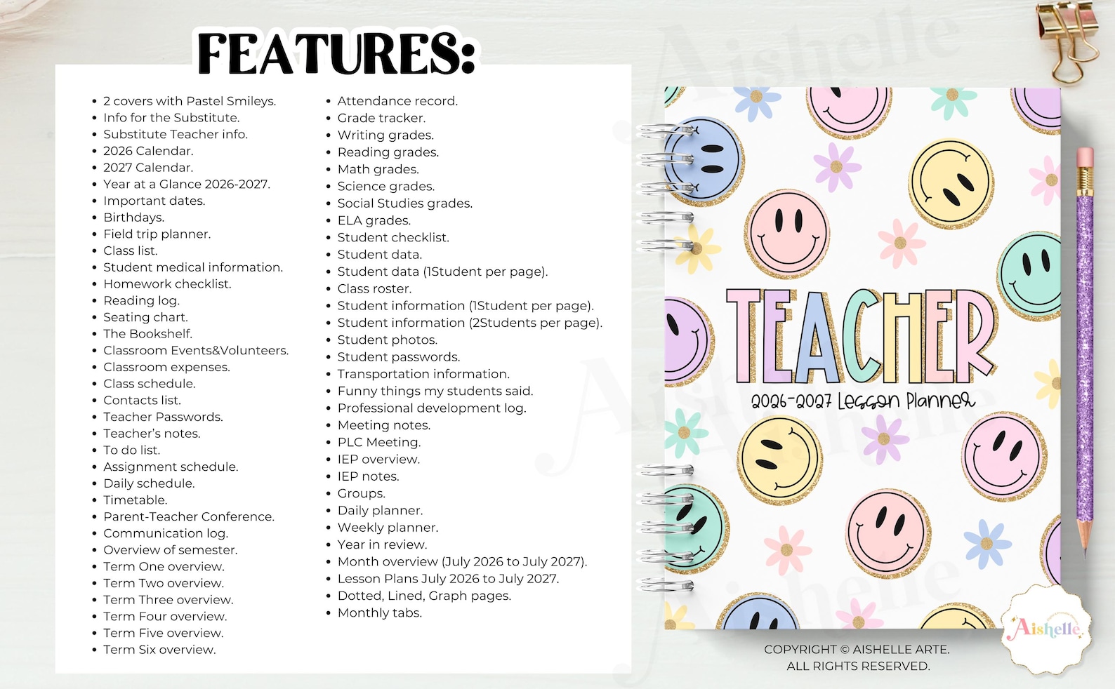 2026-2027 Printable Teacher Planner | Teacher Binder | Pastel Smiley ...