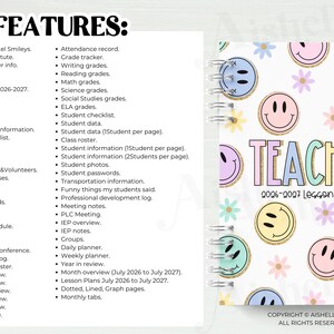 2026-2027 Printable Teacher Planner | Teacher Binder | Pastel Smiley ...