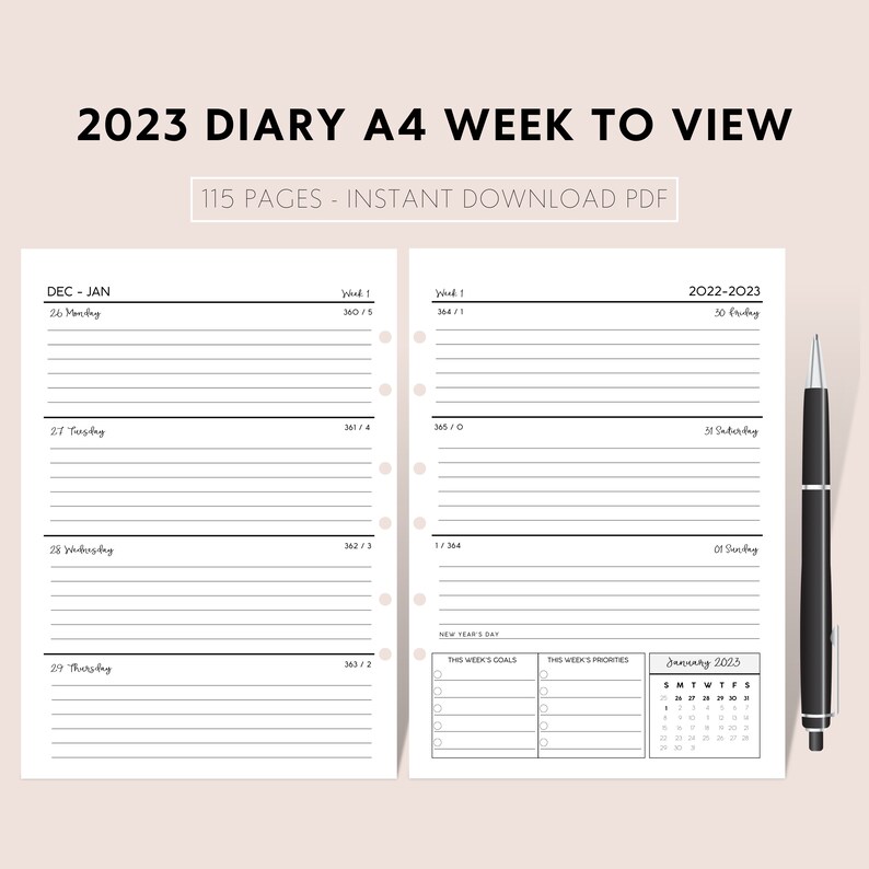 2023 Diary A4 Week To View 2023 Printable Planner 2023 Etsy UK 2023 Diary A4 Week To View 2023 Printable Planner 2023 Etsy UK