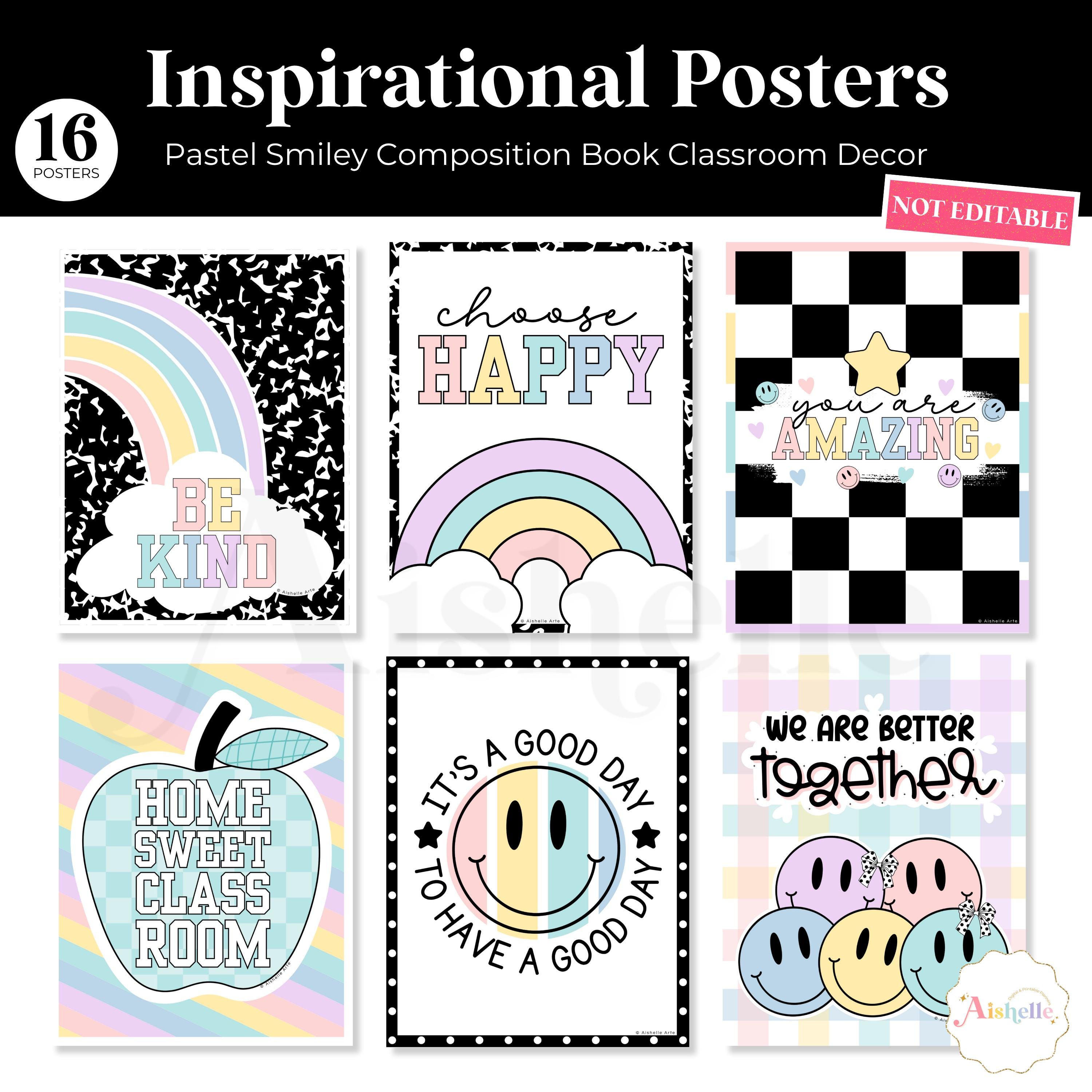 Pastel Classroom Posters: Smiley Composition Book Decor (PDF Download ...