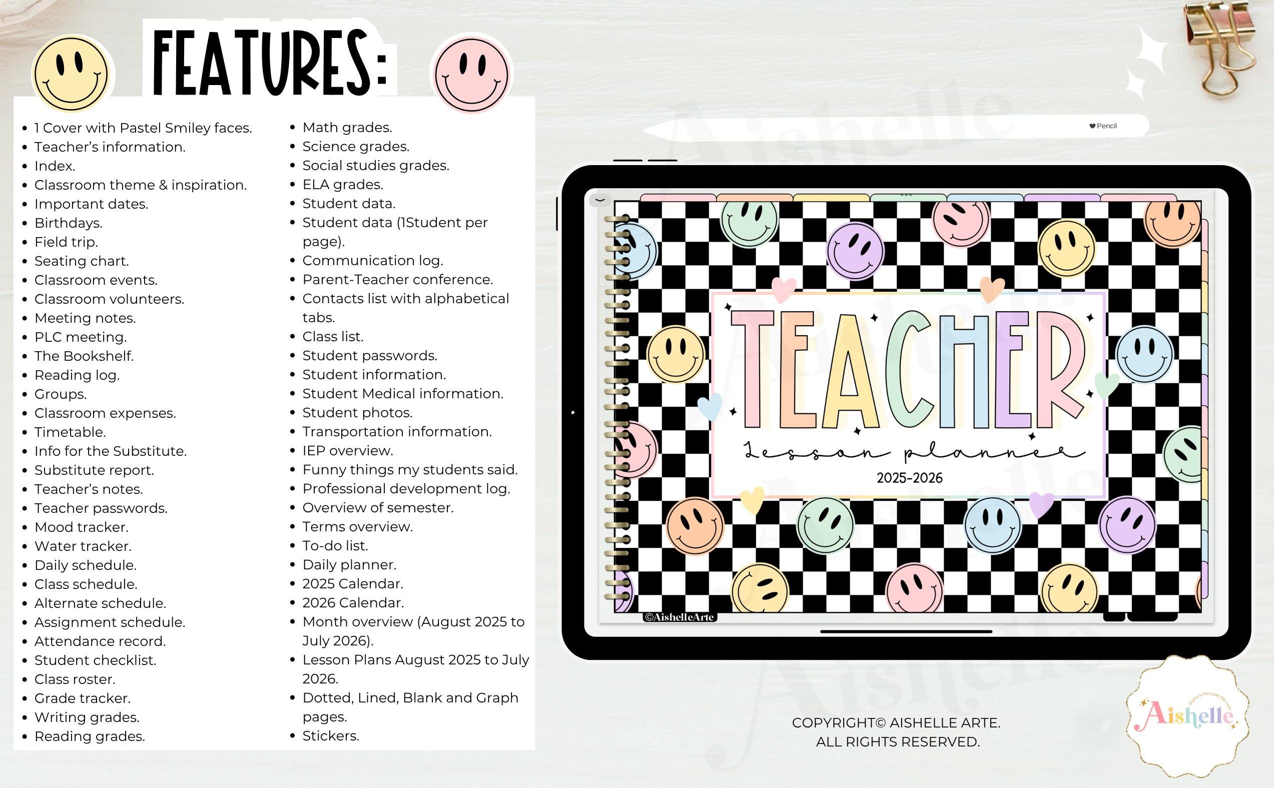 Digital Teacher Planner 2025-2026 | Teacher Goodnotes | With Checkered ...