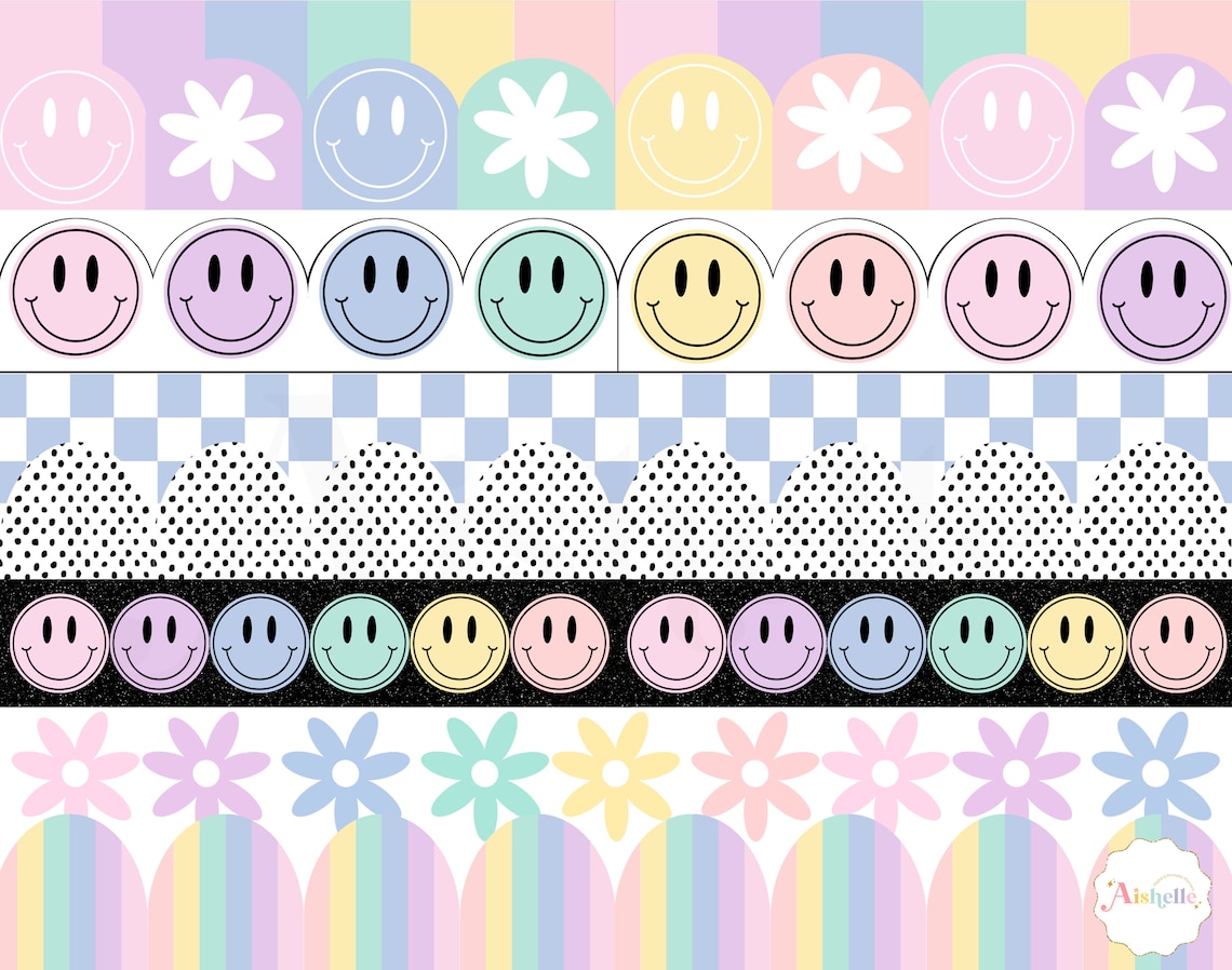 Pastel Bulletin Board Borders | Pastel Happy Faces Classroom Decor ...