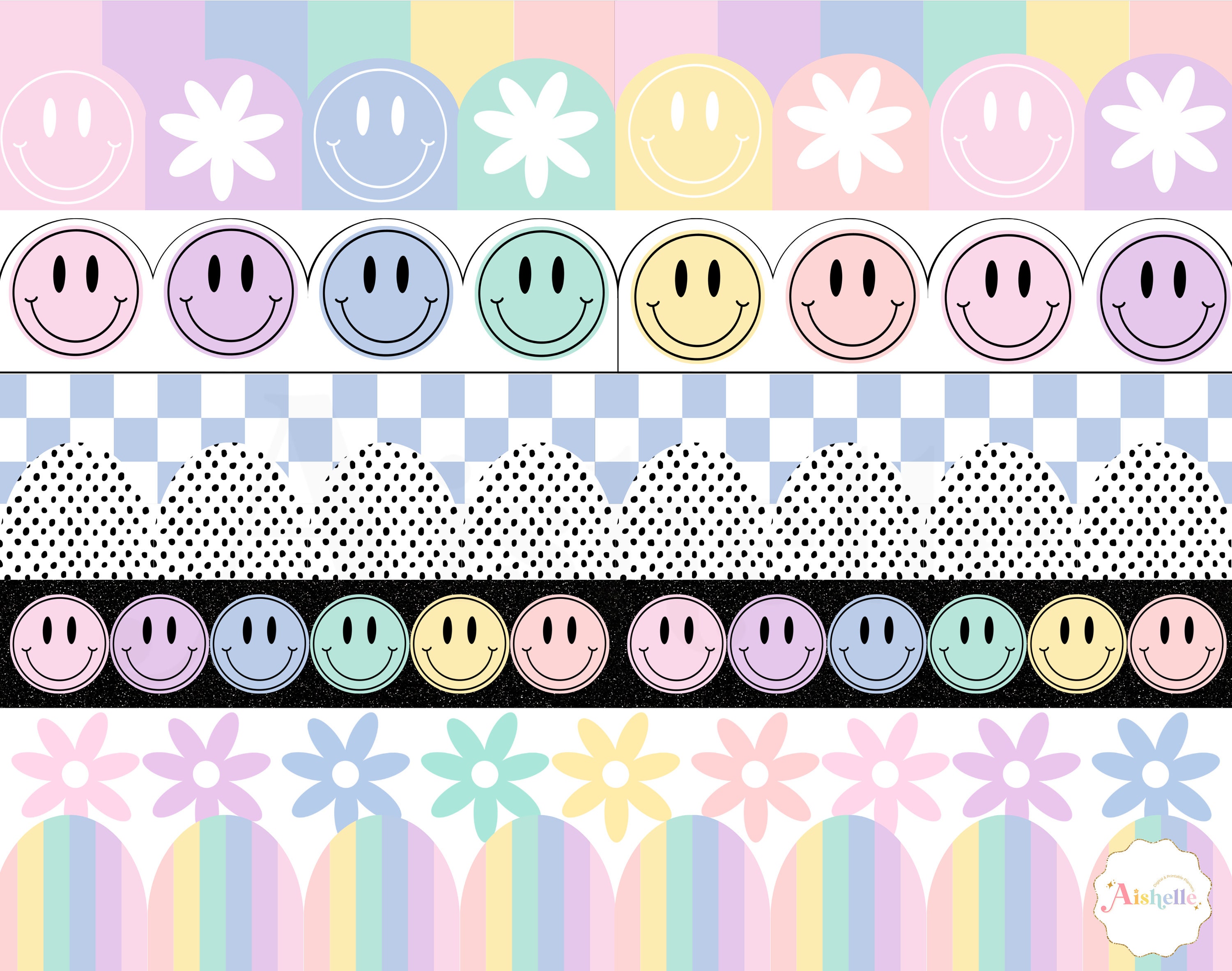 Pastel Bulletin Board Borders | Pastel Happy Faces Classroom Decor ...