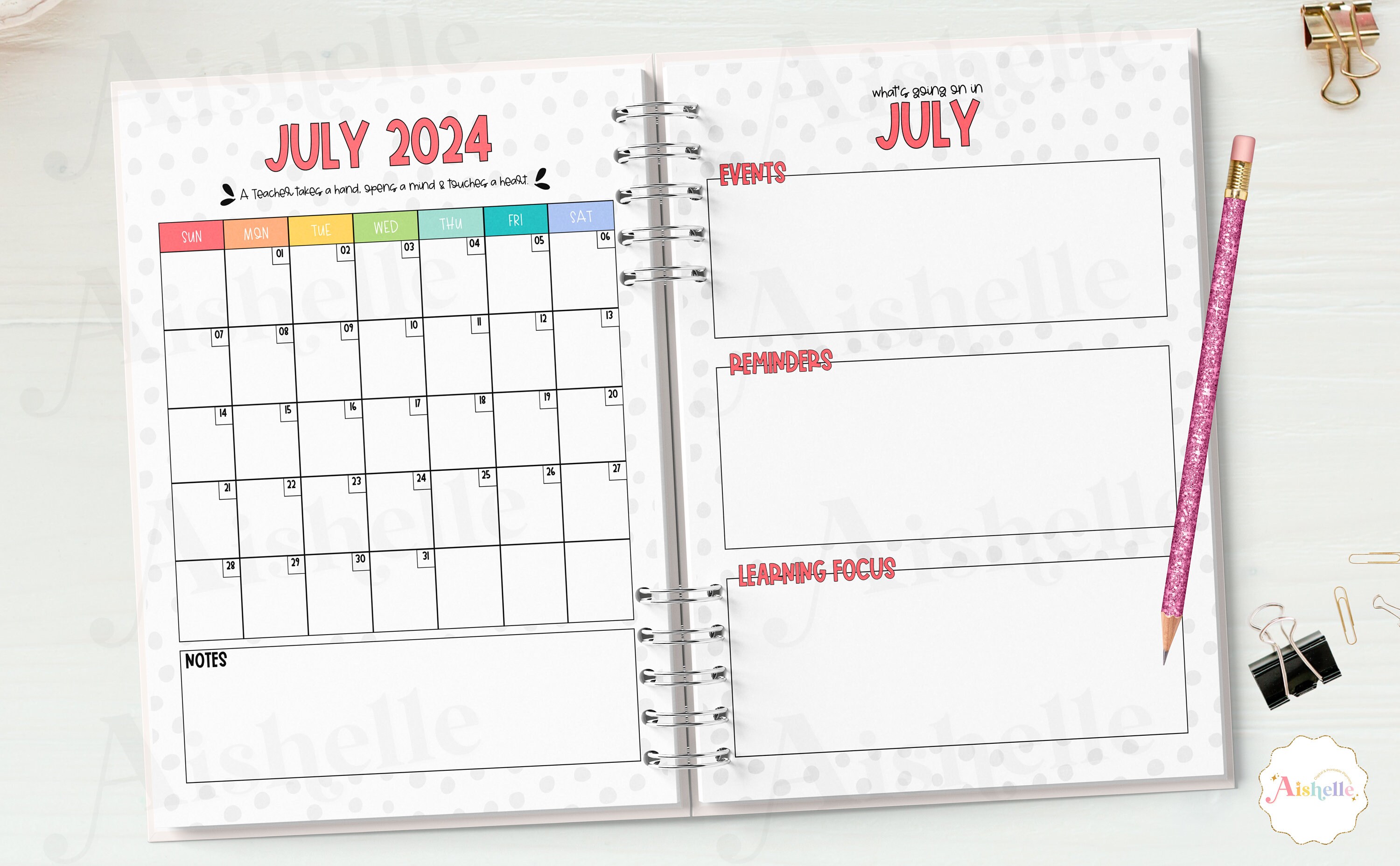 Printable Teacher Planner 2024-2025 Teacher Binder Cute Rainbow Theme ...