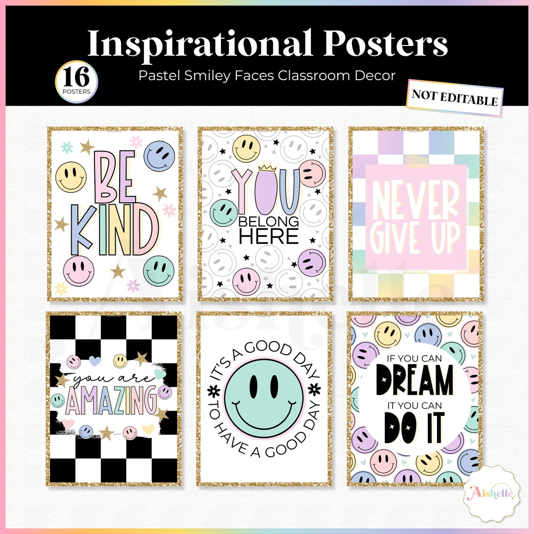 Pastel Classroom Inspirational Posters | Smiley Faces Classroom Decor ...