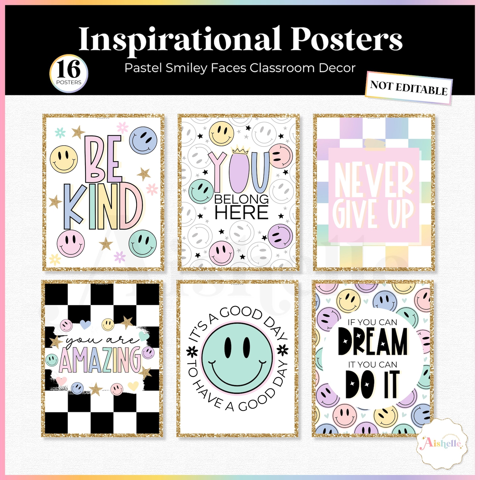 Pastel Classroom Inspirational Posters | Smiley Faces Classroom Decor ...