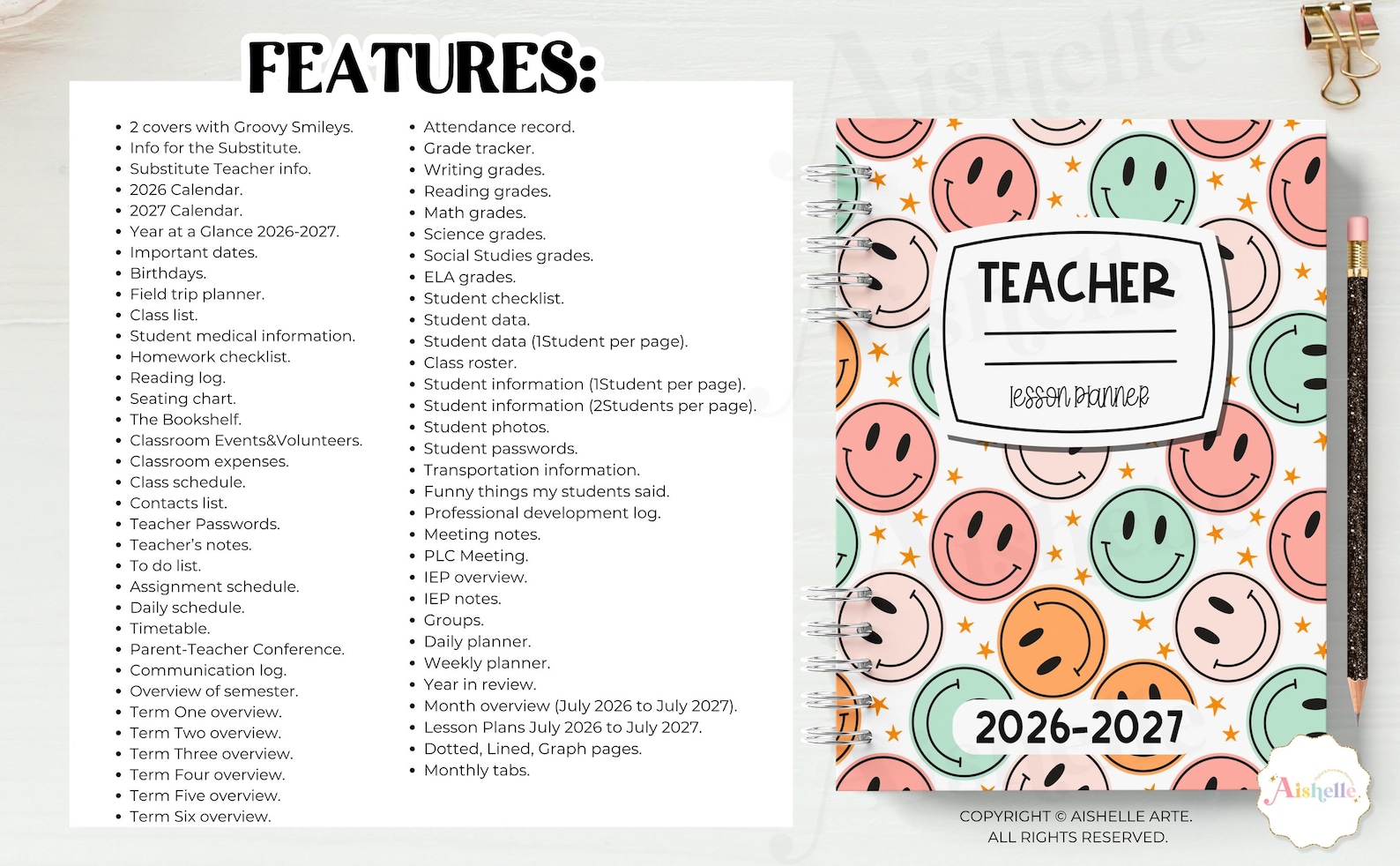 2026-2027 Printable Teacher Planner | Teacher Binder | Groovy Smiley ...