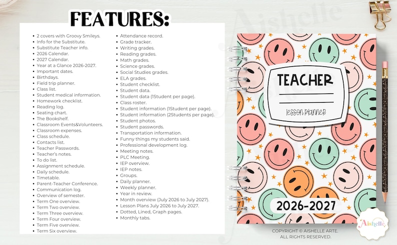 2026-2027 Printable Teacher Planner | Teacher Binder | Groovy Smiley ...