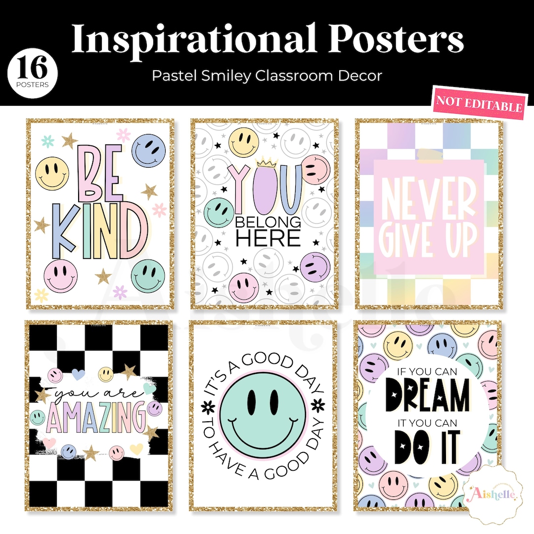 Pastel Classroom Inspirational Posters: Smiley Decor (PDF Download) - Etsy
