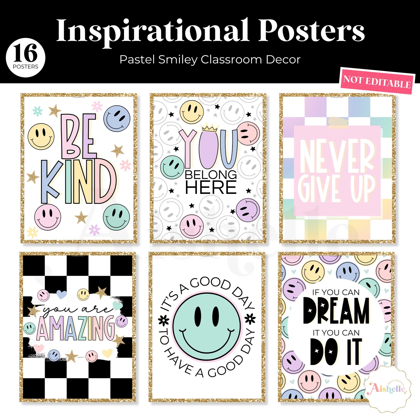 Pastel Classroom Inspirational Posters: Smiley Decor (PDF Download) - Etsy