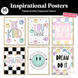 Pastel Classroom Inspirational Posters: Smiley Decor (PDF Download) - Etsy