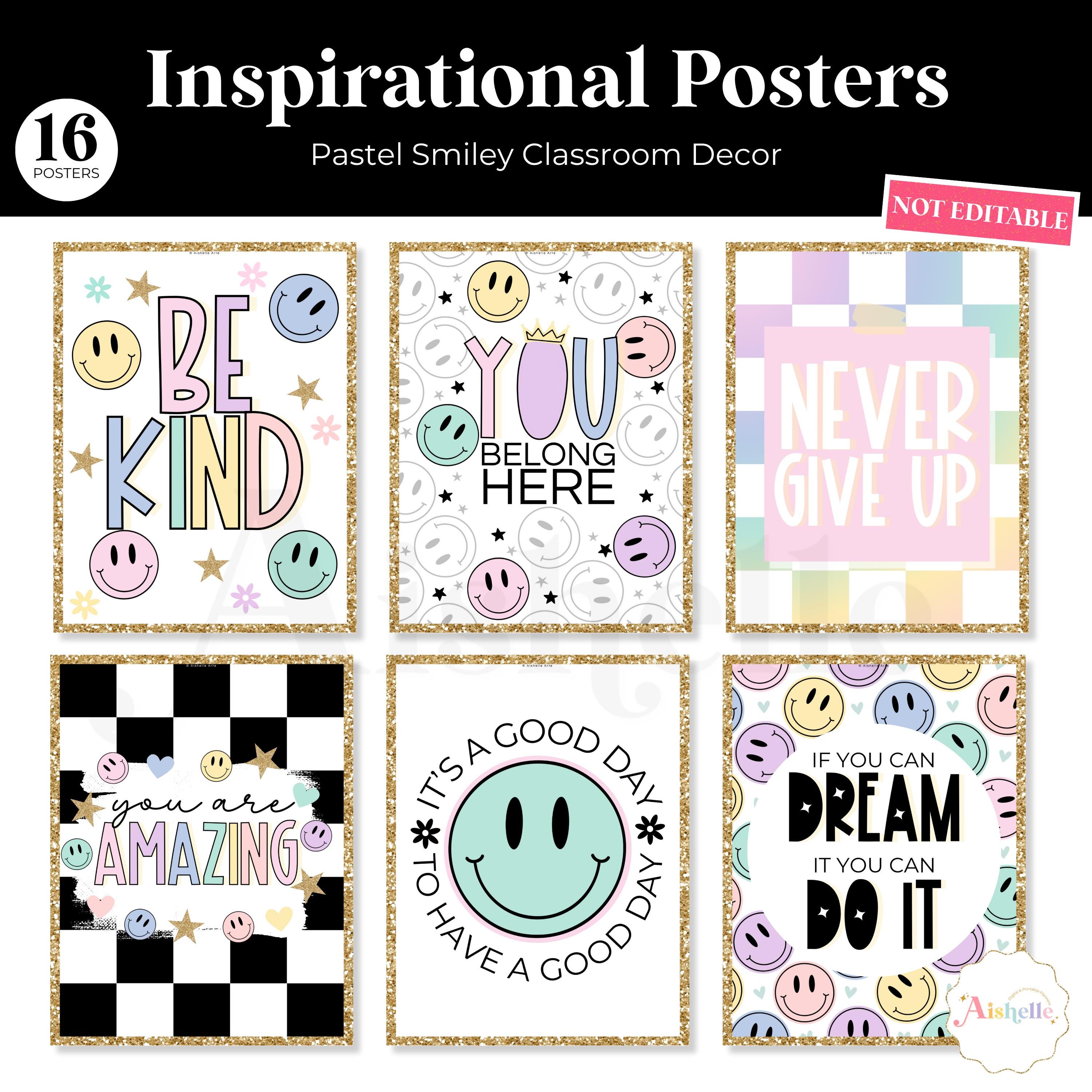 Pastel Classroom Inspirational Posters: Smiley Decor (PDF Download) - Etsy
