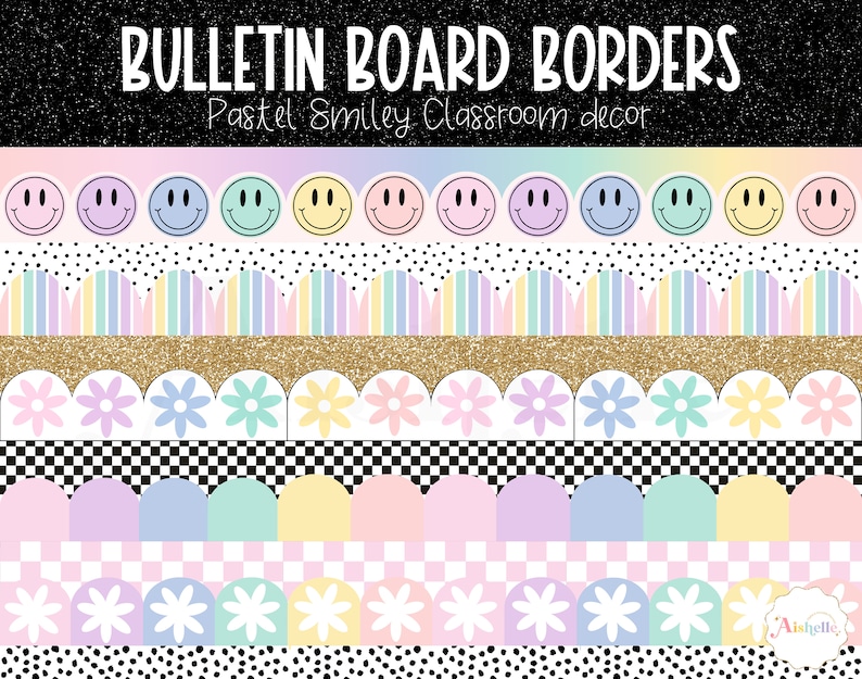 Pastel Bulletin Board Borders | Pastel Happy Faces Classroom Decor ...