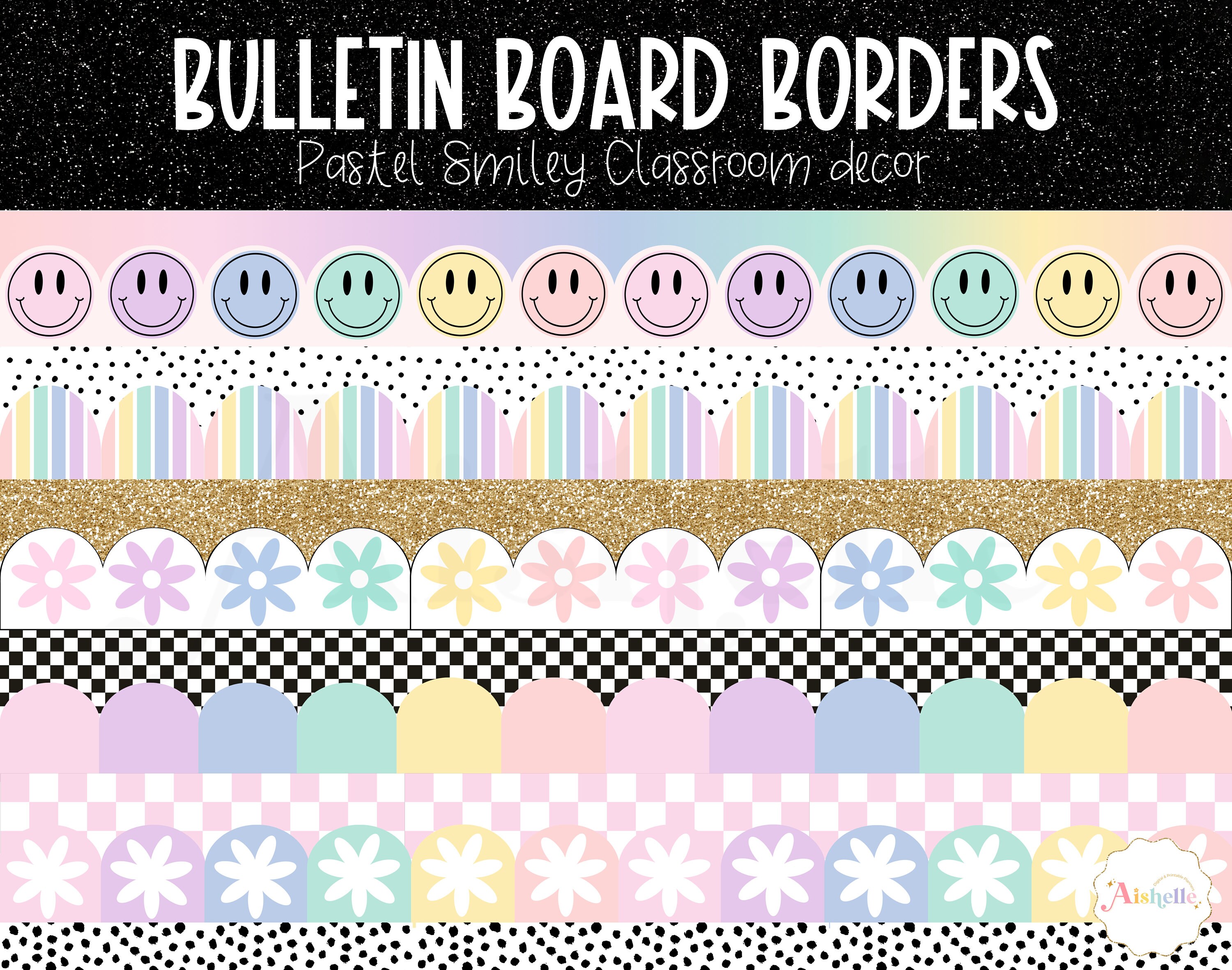 Pastel Bulletin Board Borders | Pastel Happy Faces Classroom Decor ...