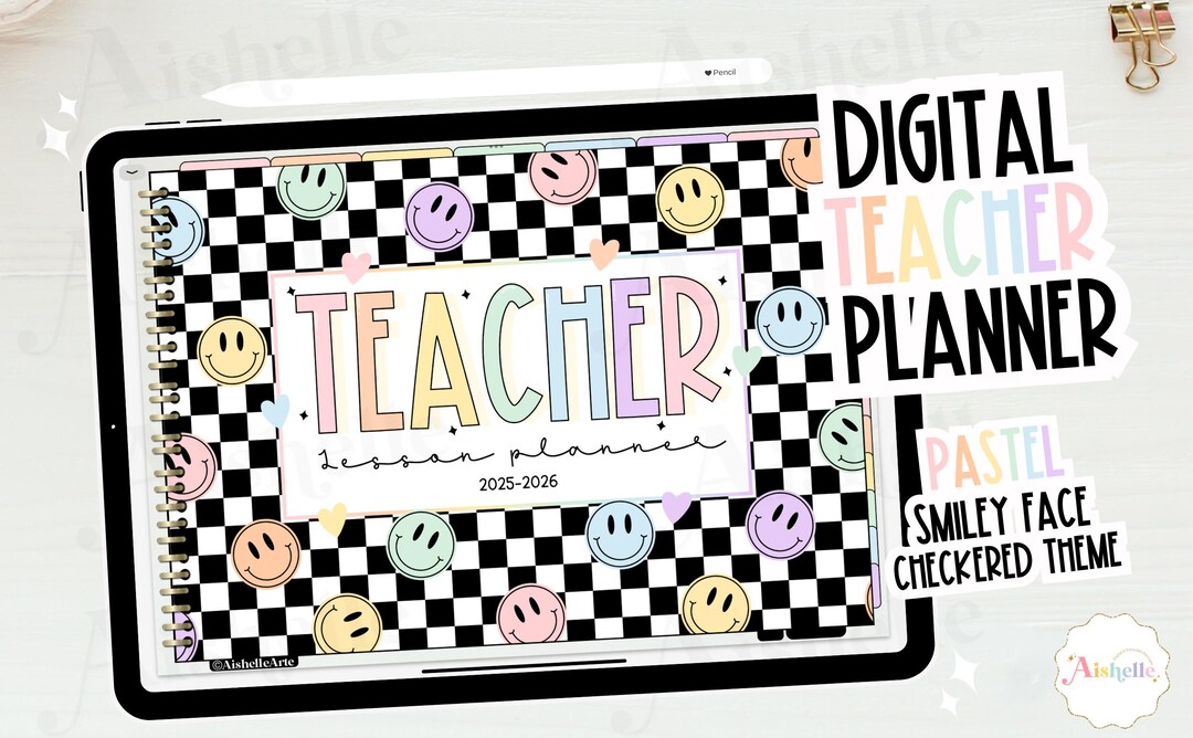 Digital Teacher Planner 2025-2026 | Teacher Goodnotes | With Checkered ...