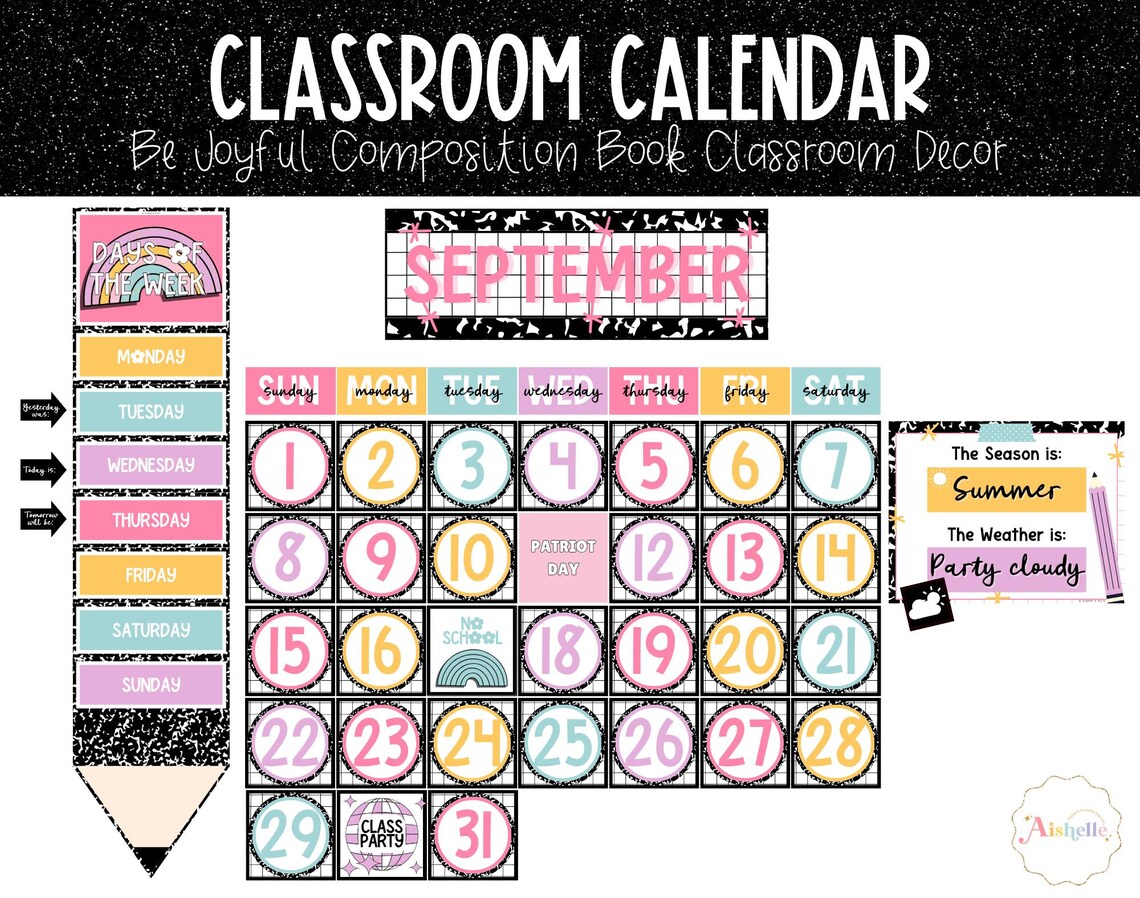 Classroom Calendar Set | Composition Notebook Classroom Decor ...