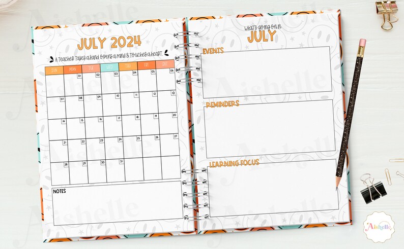 2024-2025 Teacher Planner Printable Teacher Binder Groovy Happy Faces ...