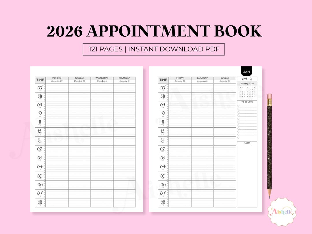 2026 Appointment Book | Printable Appointment Planner With 15 Minute ...