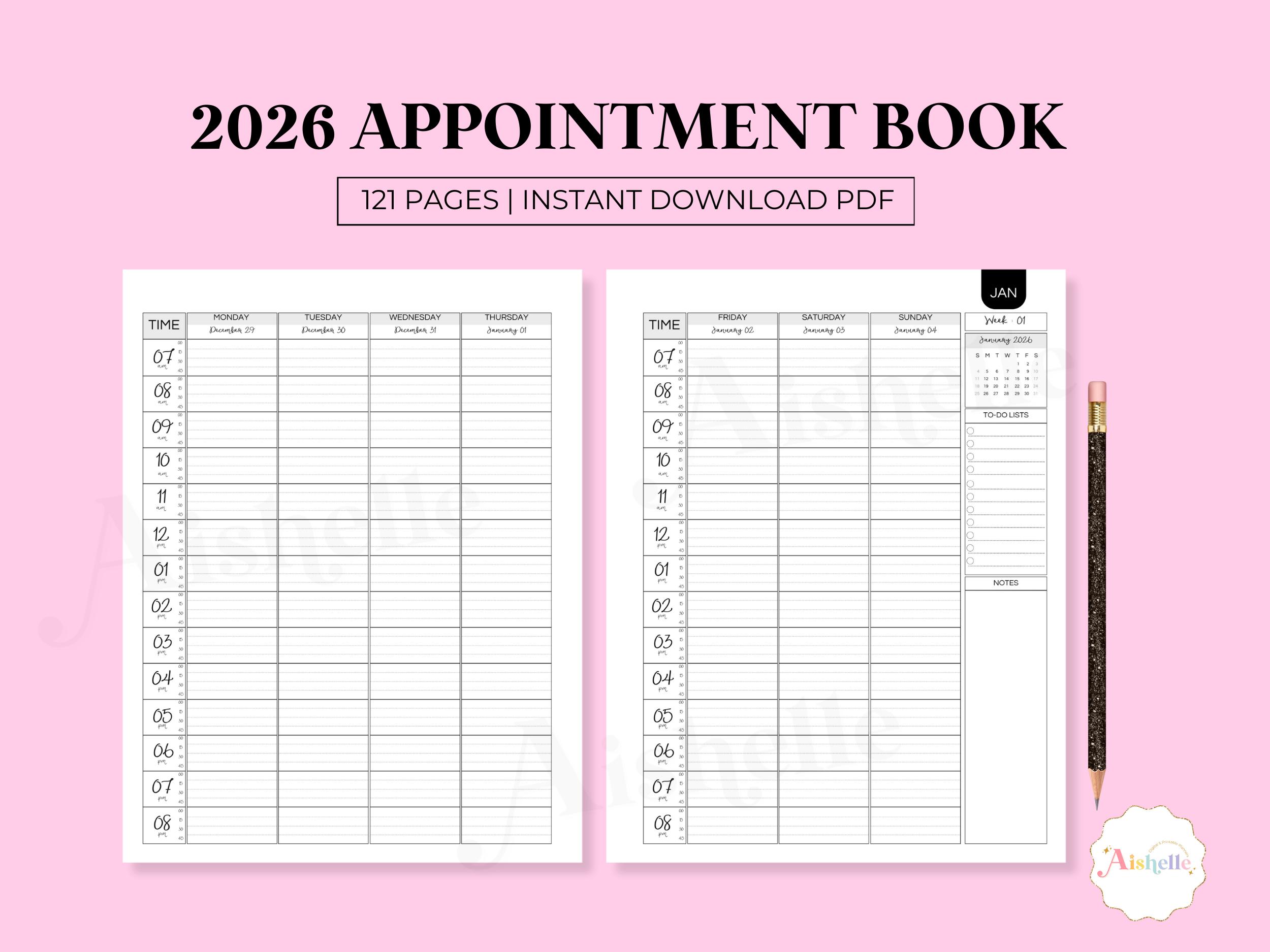 Appointment Book 2026-2026 Appointment Planner Calendar Appointment ...