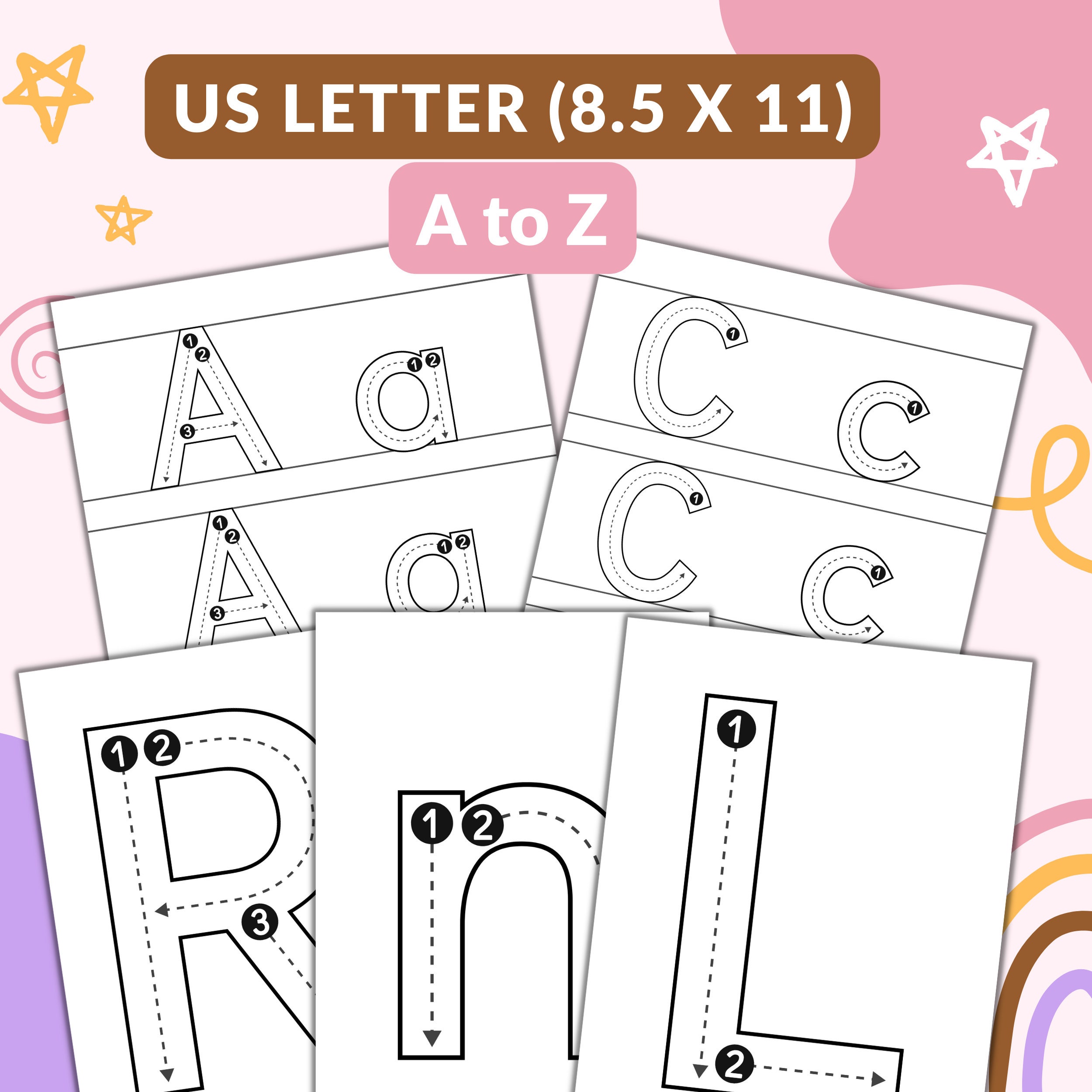 Alphabet Letter Tracing Worksheets: A to Z, Upper & Lower Case (PDF) - Etsy