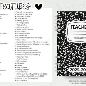 2025-2026 Teacher Planner Printable | Teacher Binder | Black & White ...