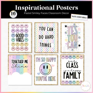 Pastel Classroom Inspirational Posters | Smiley Faces Classroom Decor ...
