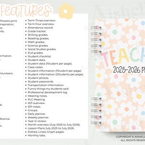 2025-2026 Teacher Planner Printable | Teacher Binder | Pastel Flowers ...
