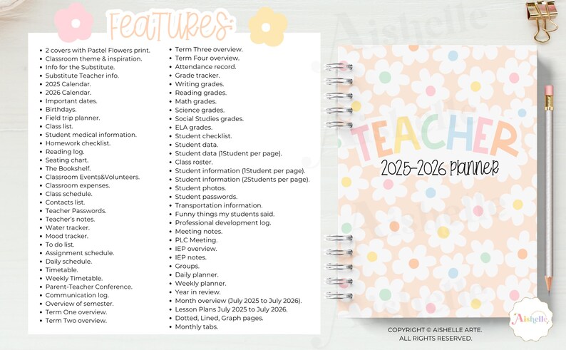 2025-2026 Teacher Planner Printable | Teacher Binder | Pastel Flowers ...