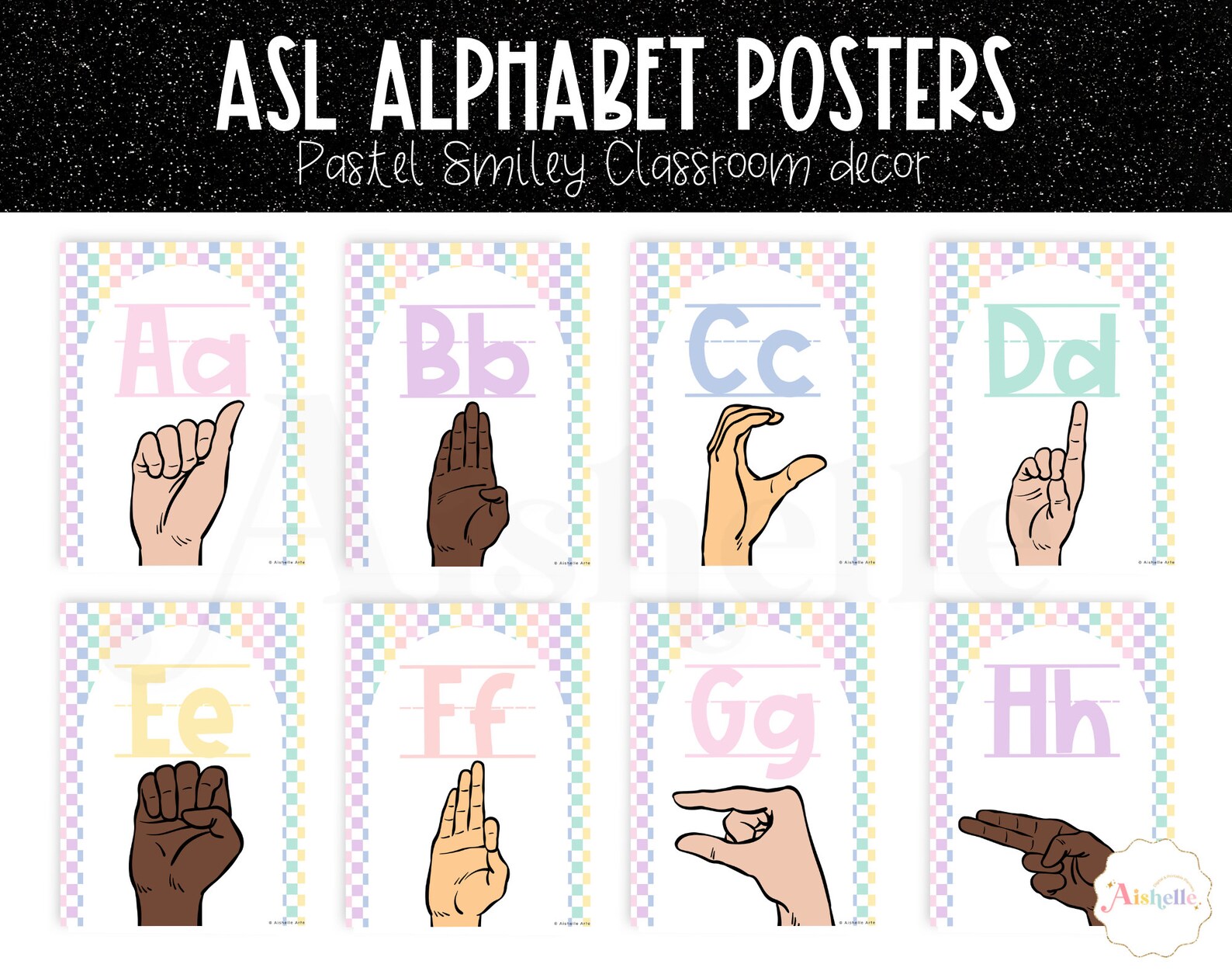 ASL Alphabet Posters | Pastel Happy Faces Classroom Decor | PERSONAL ...