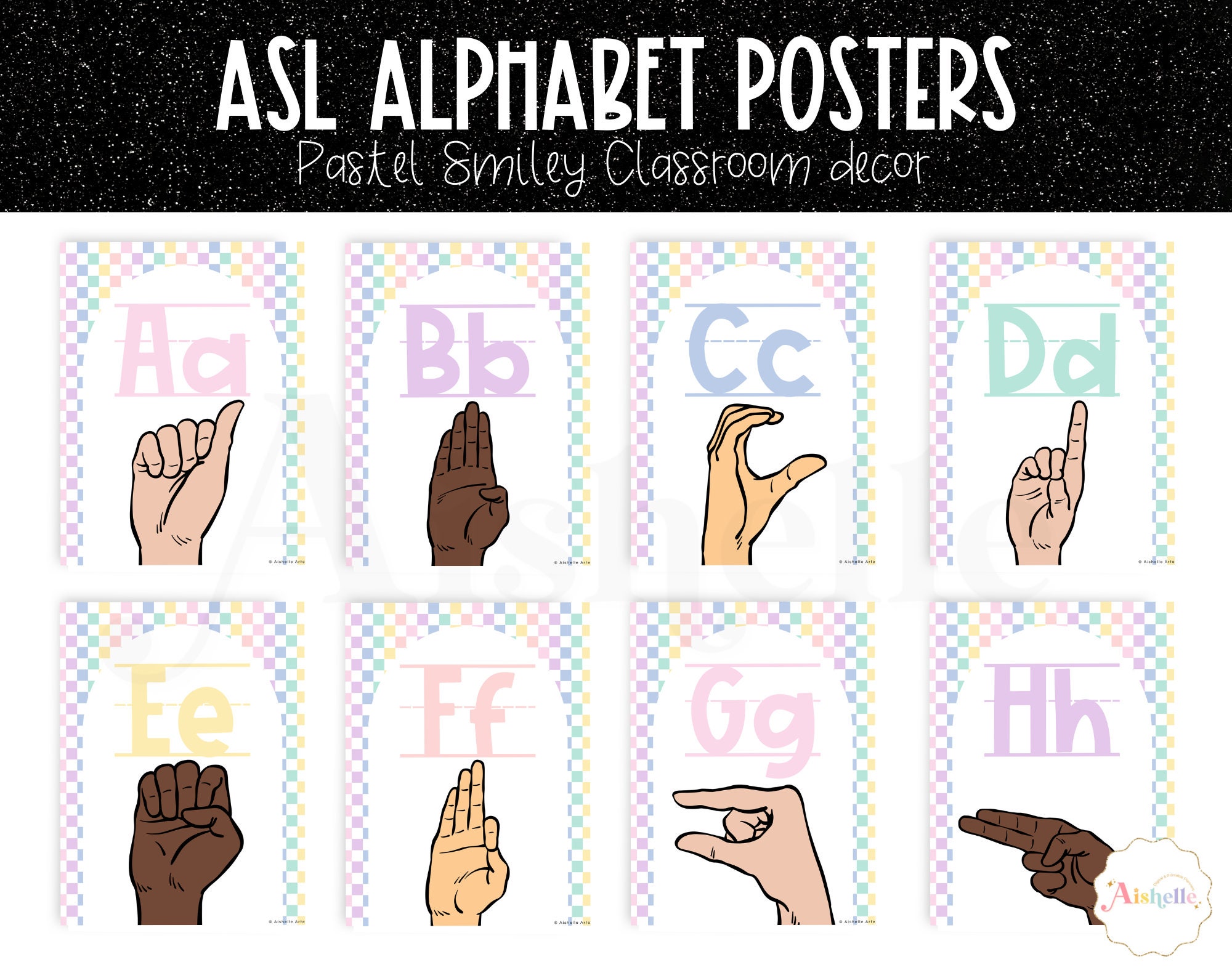 ASL Alphabet Posters Pastel Happy Faces Classroom Decor PERSONAL USE - Etsy